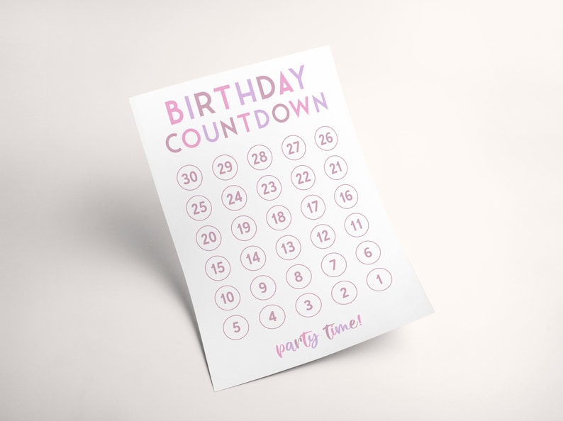 Birthday Countdown Printable Template, Kids Bday Party Countdown, Pink ...