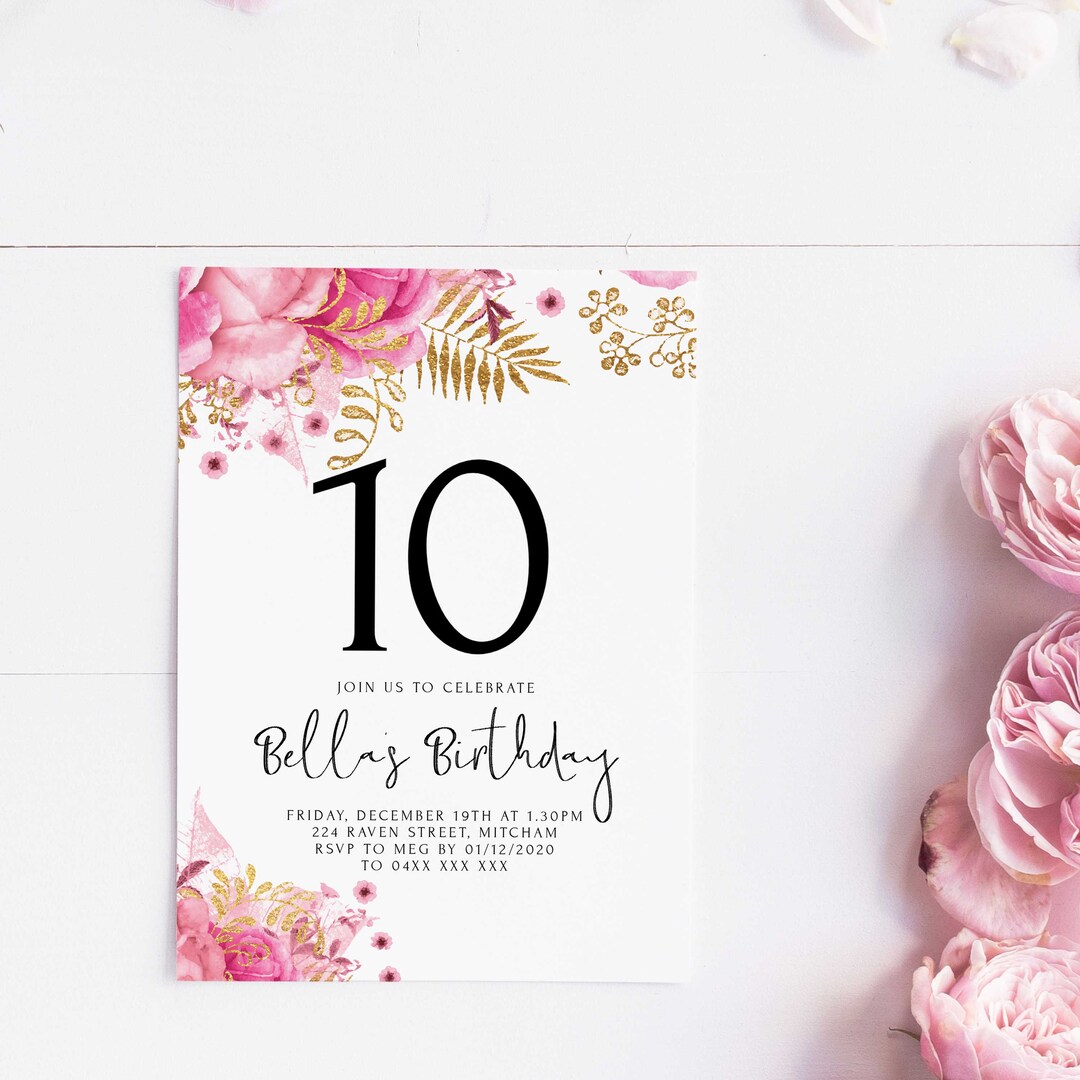 Editable Floral 10th Birthday Party Invitation Download Printable ...