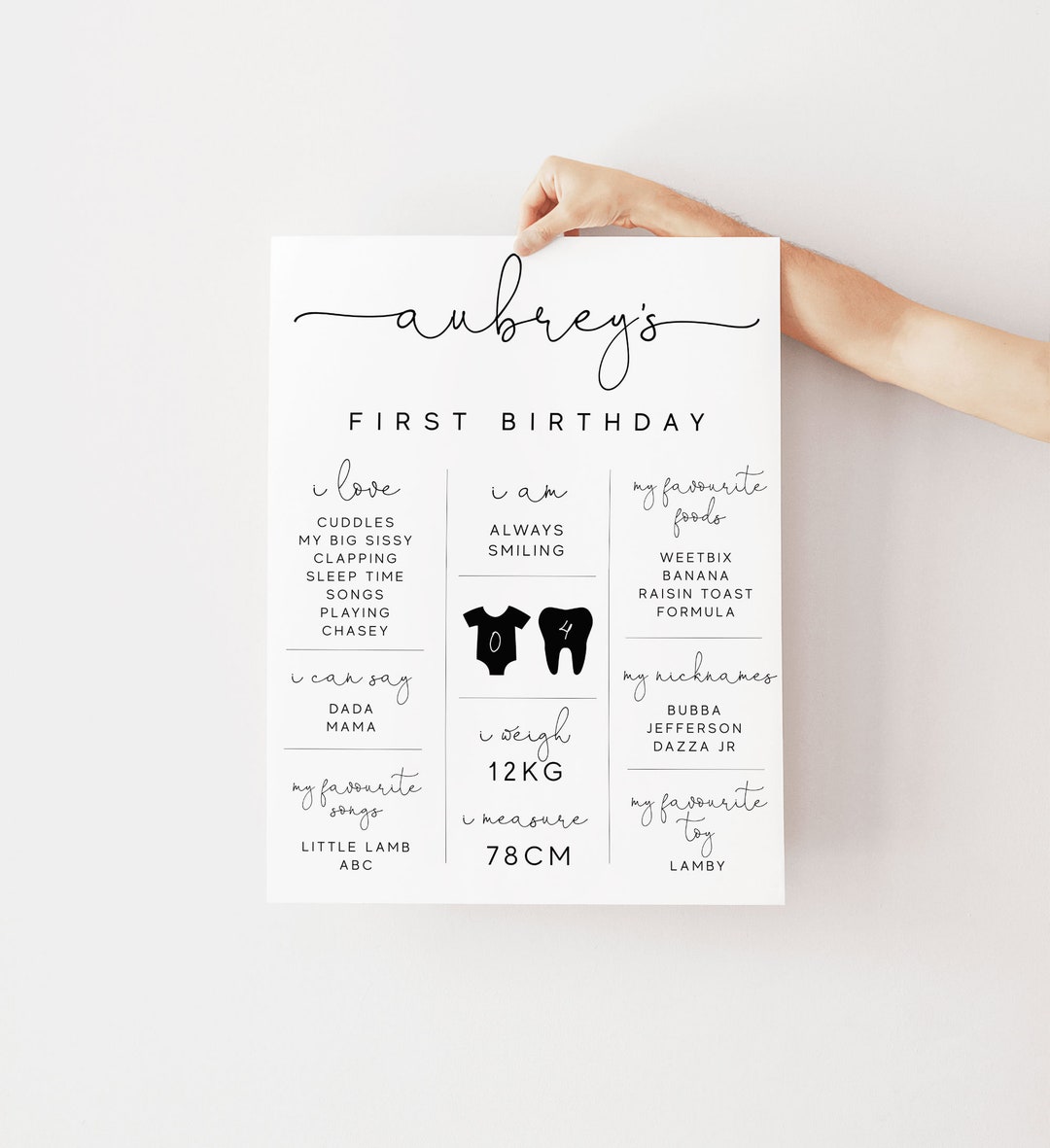 Minimal First Birthday Milestone Board Template, Minimalist Milestone ...
