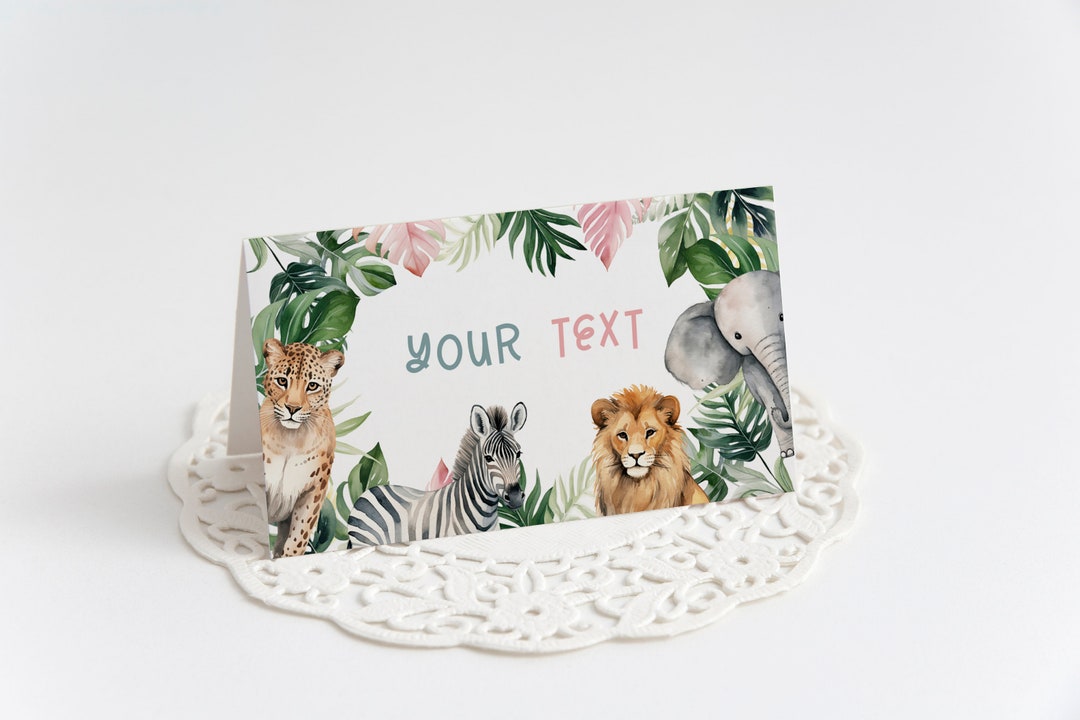 Safari Place Card Editable Template, Jungle Zoo Animals Printable DIY ...