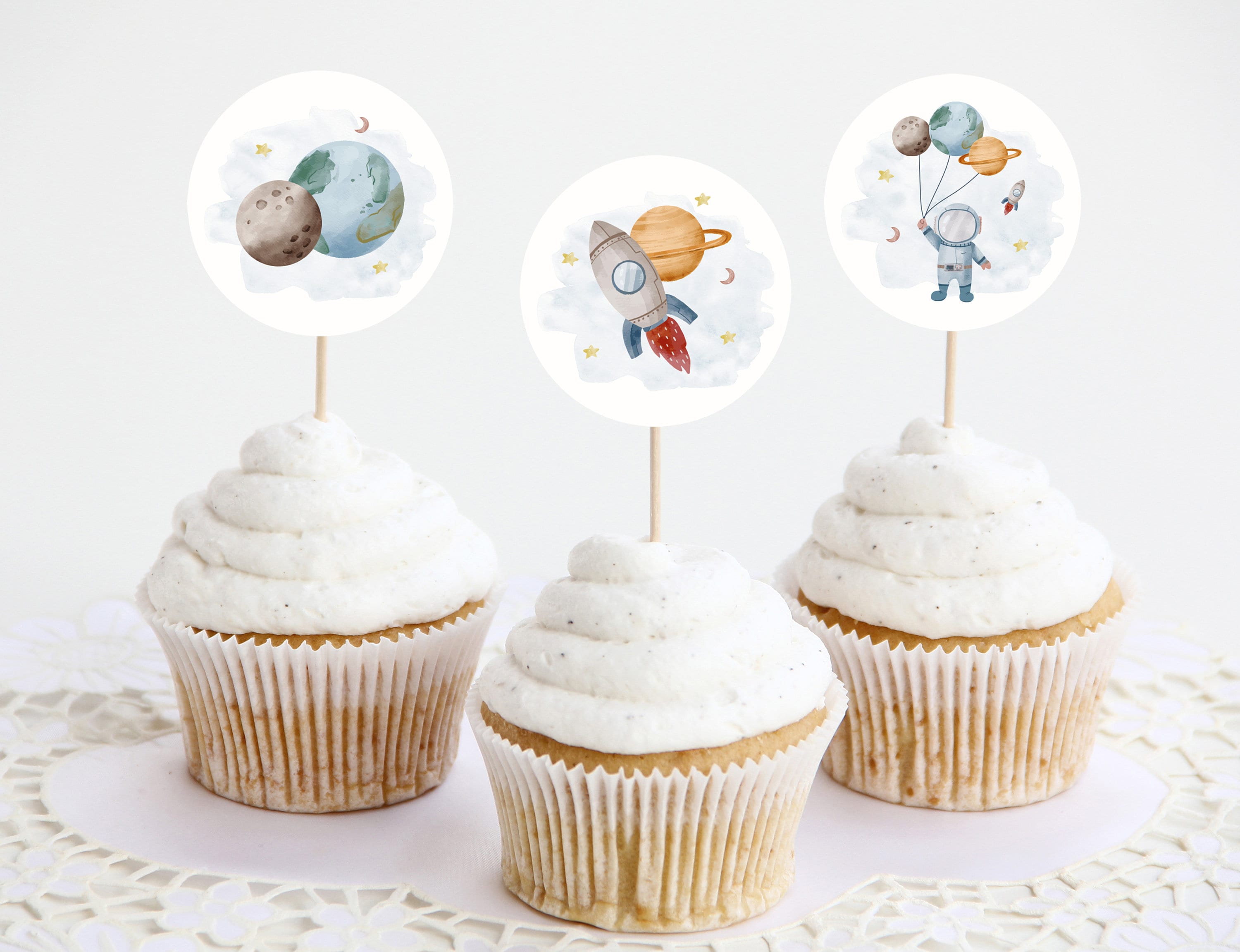 Space Party Cupcake Toppers Rocket Moon Planet Astronaut Outer Space ...