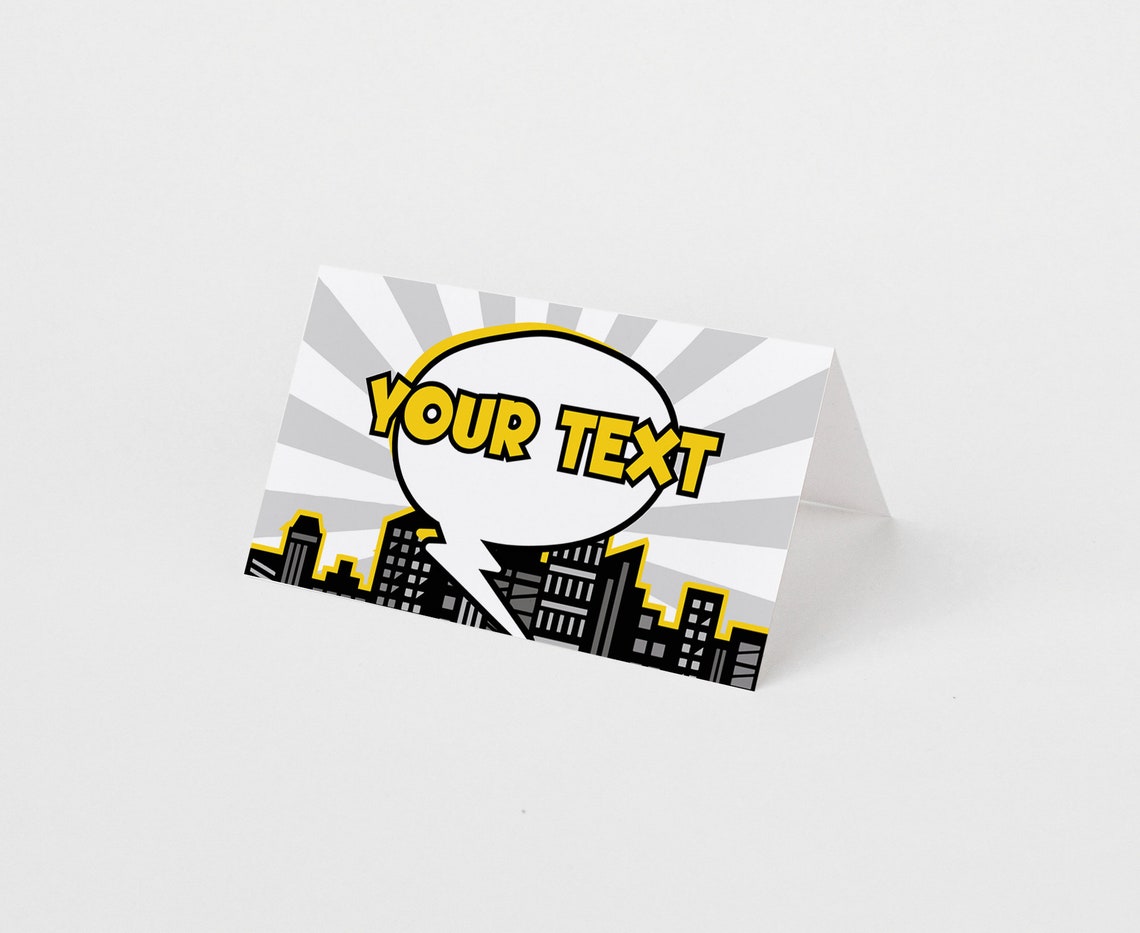 Superhero Place Card, Comic Book Food Labels Boys Birthday Party DIY ...