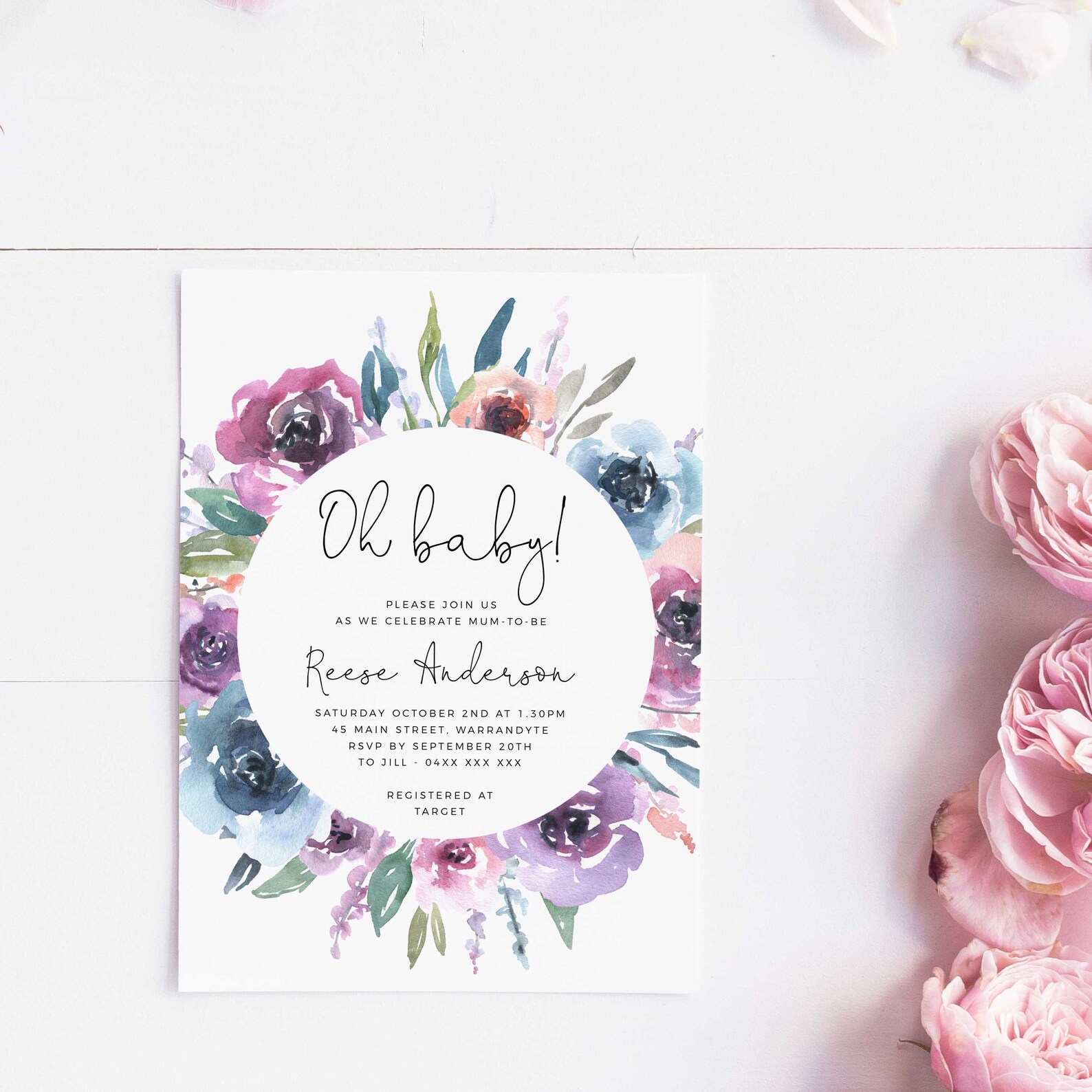 Blush Floral Baby Shower Invitation INSTANT DOWNLOAD Template Its a ...