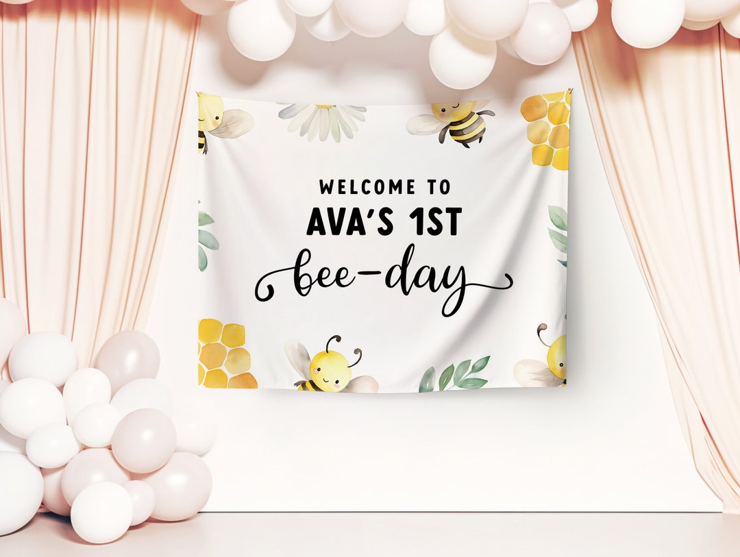 Bee Backdrop Banner, Editable Template Printable Instant Download Party ...