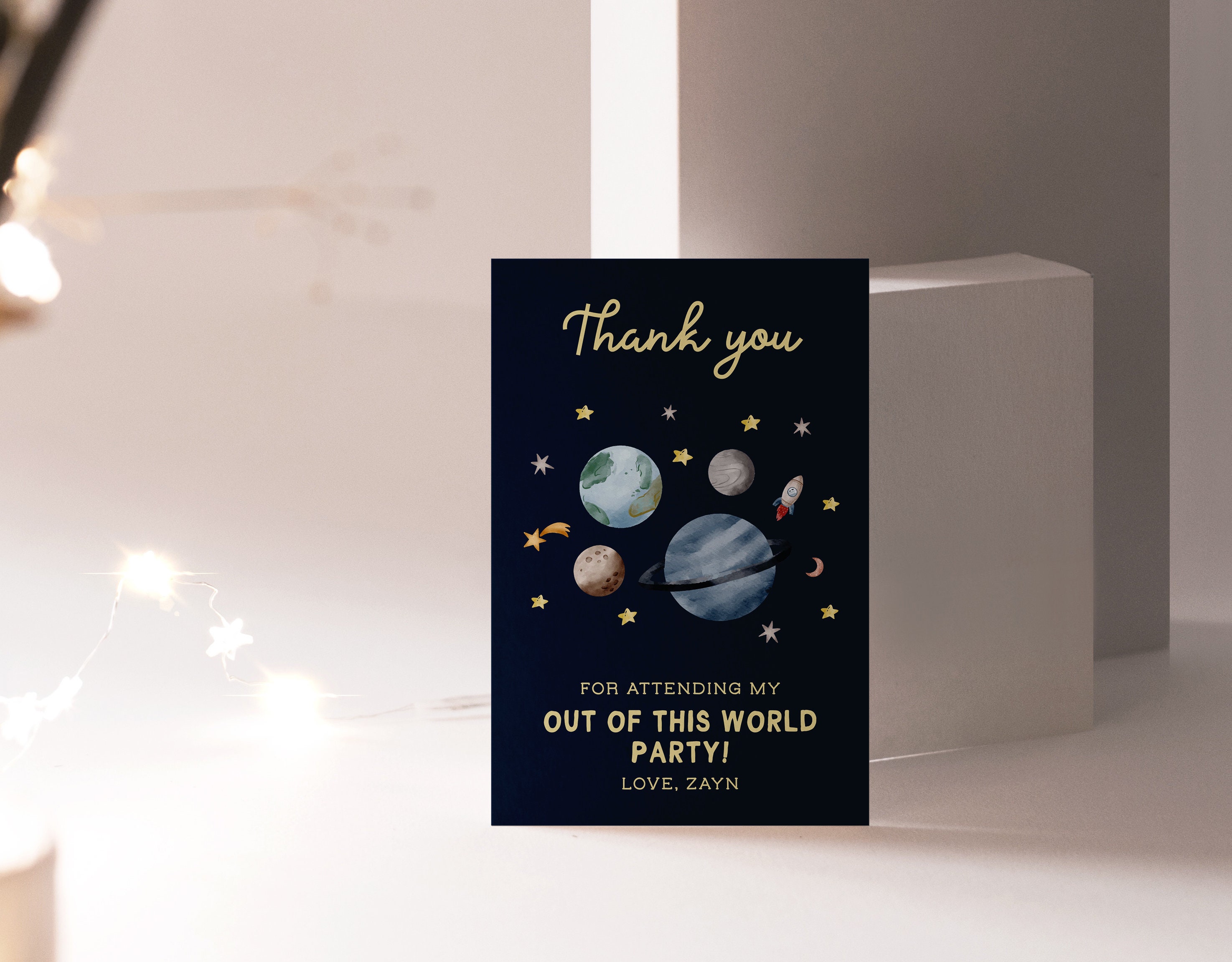 Space Birthday Thank You Card Astronaut Planets Outer Space Party ...