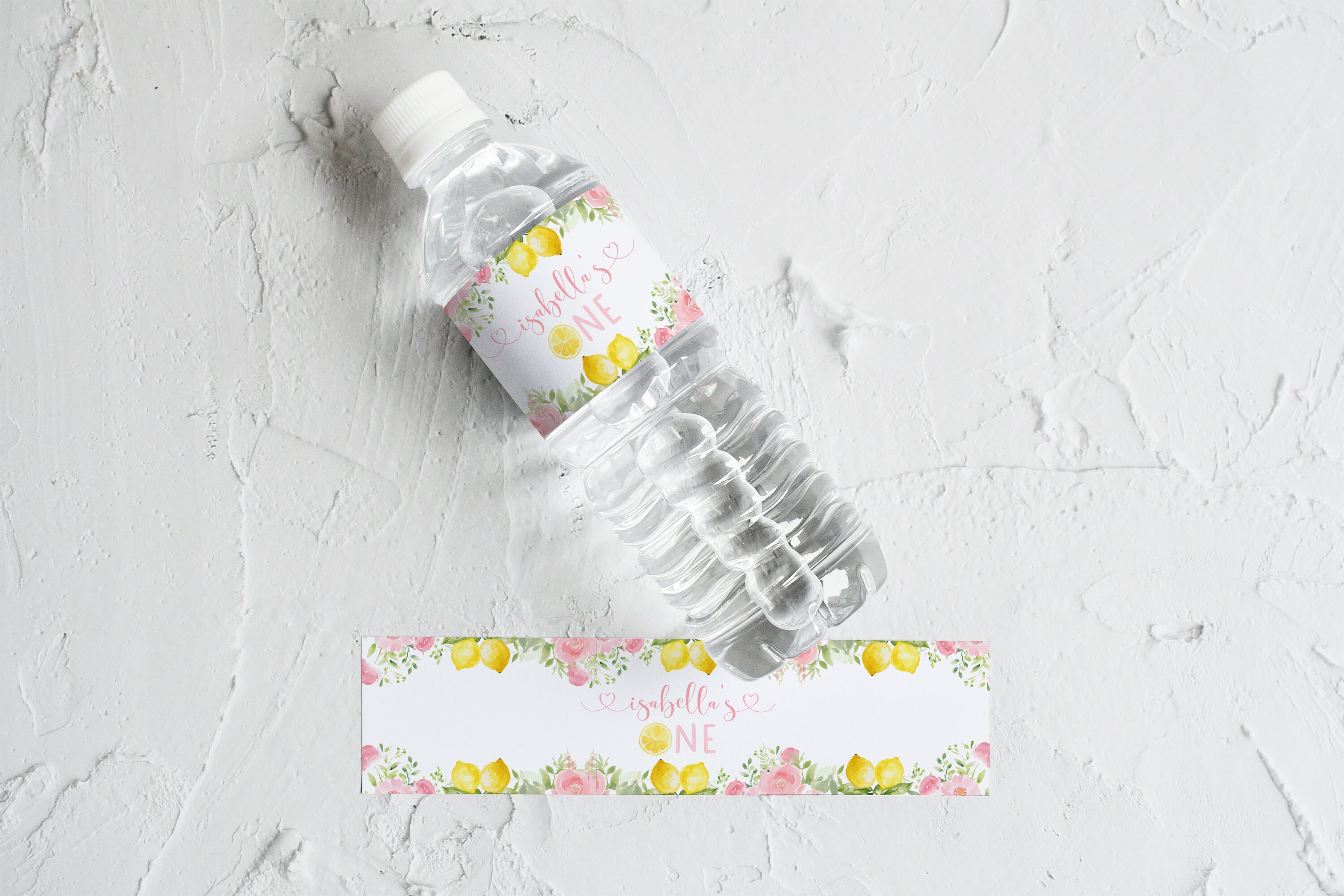 Floral Water Bottle Labels, Summer 1st Birthday Party Lemon Editable ...