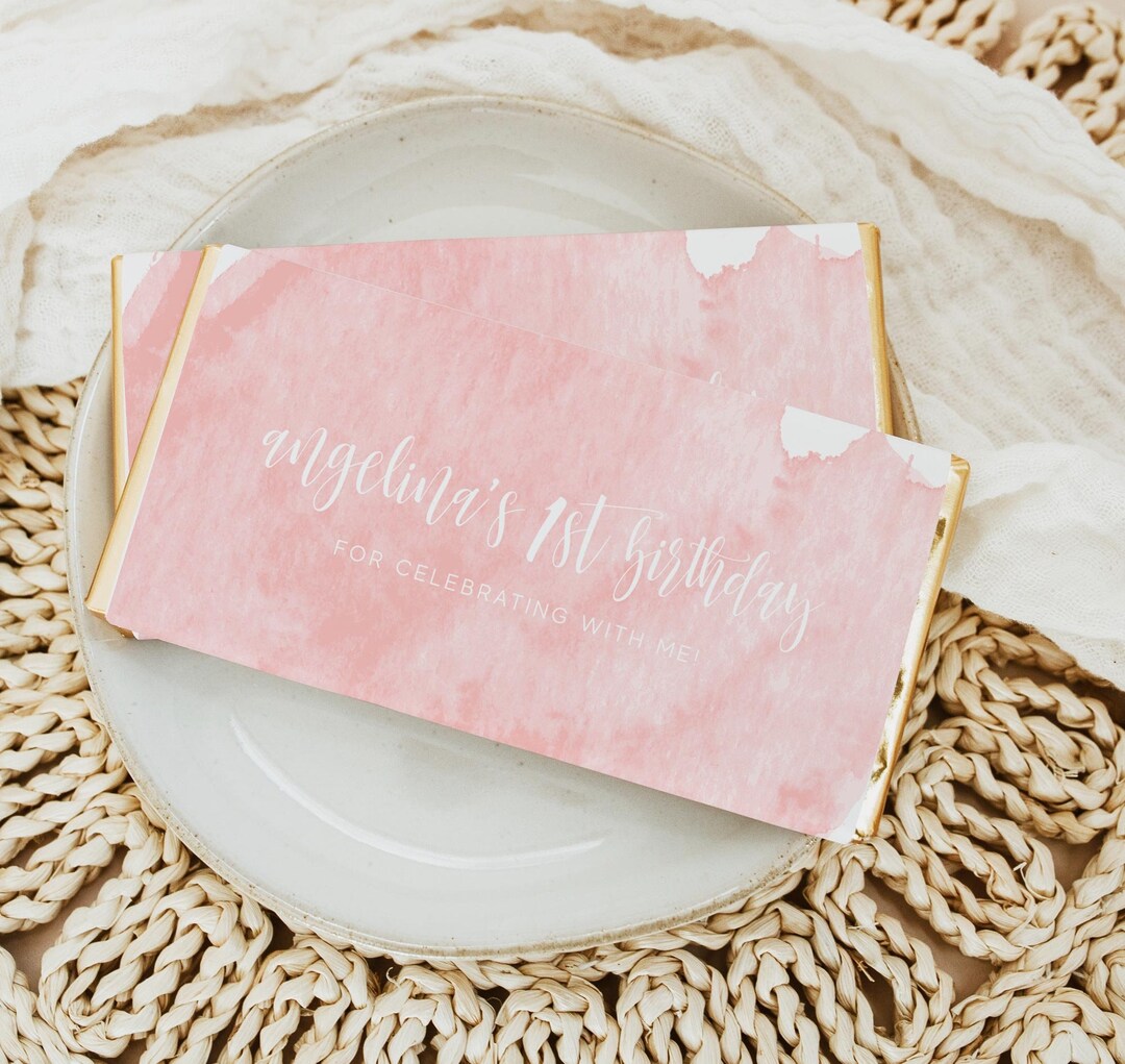 Printable Chocolate Bar Wrapper Blush Pink Watercolor Editable ...