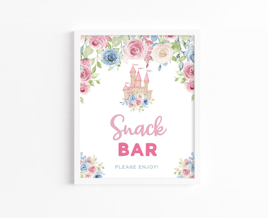 Princess Party Table Sign 8x10, Floral Royal Pink Editable Printable ...