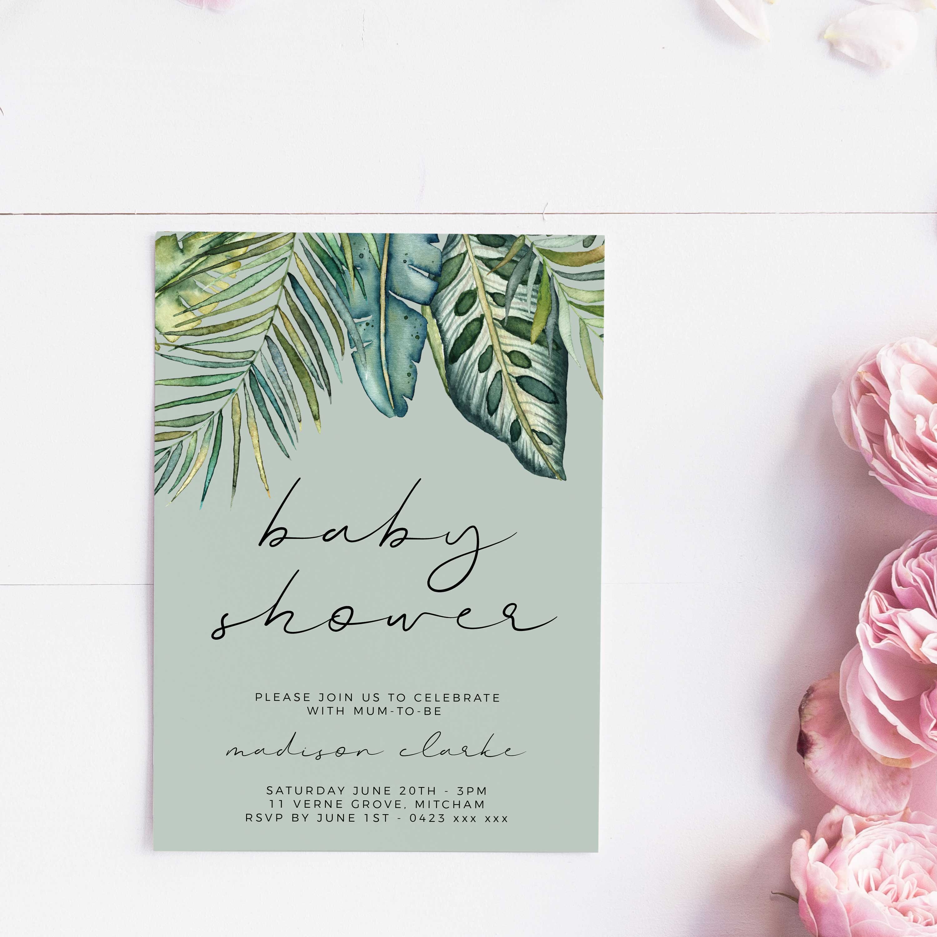 Greenery Baby Shower Invitation INSTANT DOWNLOAD Template Leaf - Etsy