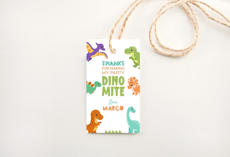 Editable Dinosaur Birthday Favor Tags, Printable Dinosaur Thank You Tag ...