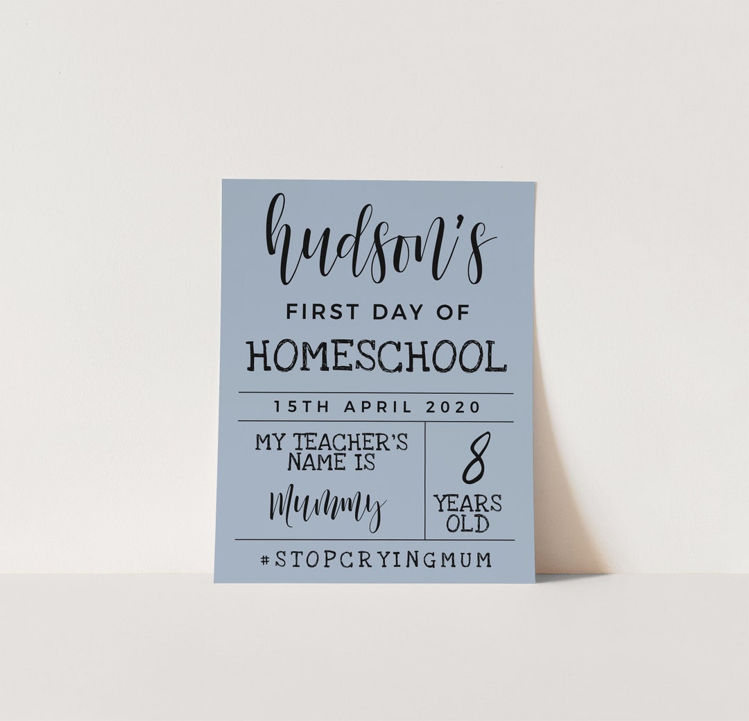 Editable First Day of School Sign Printable, Modern Blue Simple Design ...