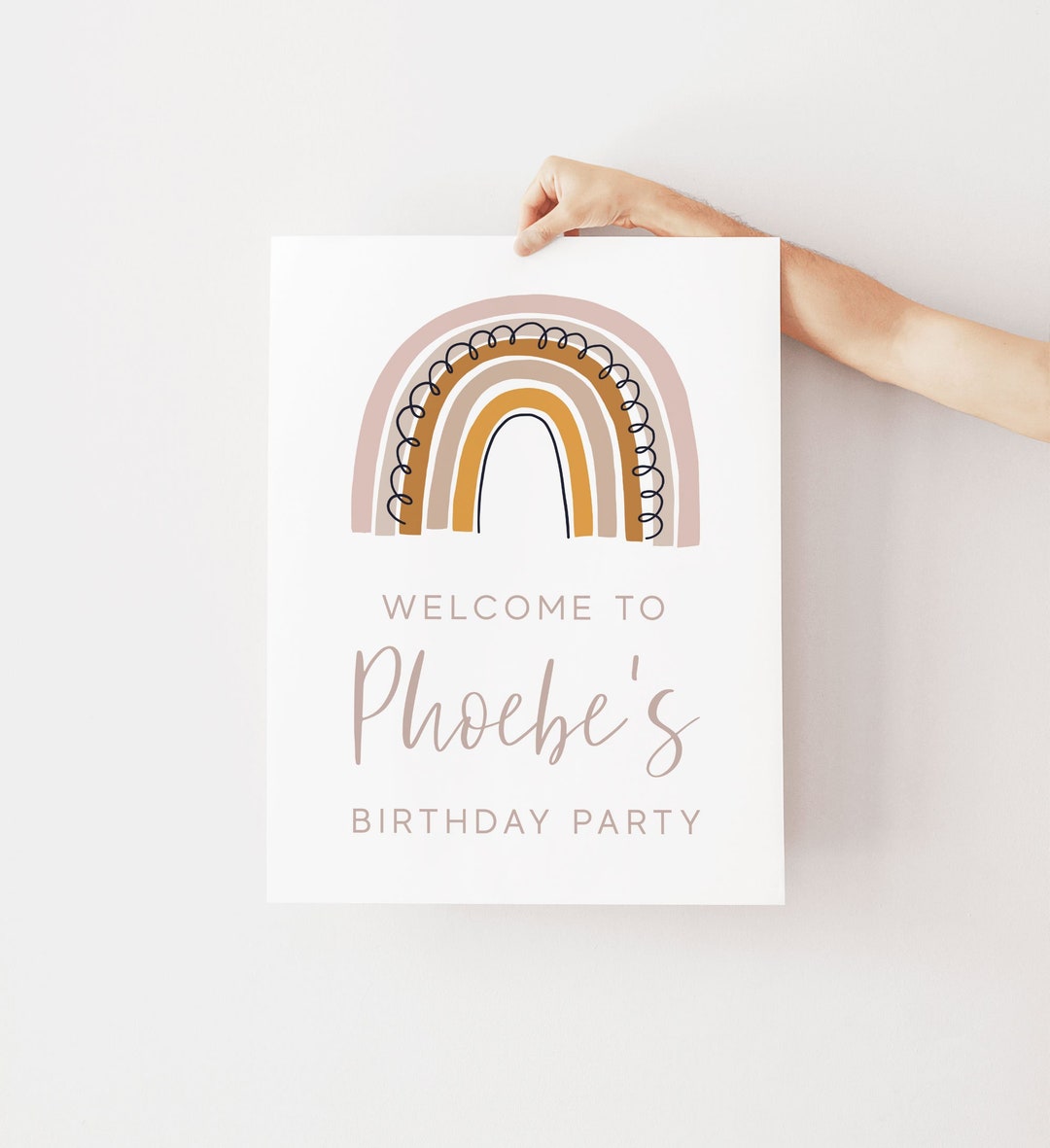 Boho Rainbow Birthday Welcome Sign, Modern Editable Printable Instant ...