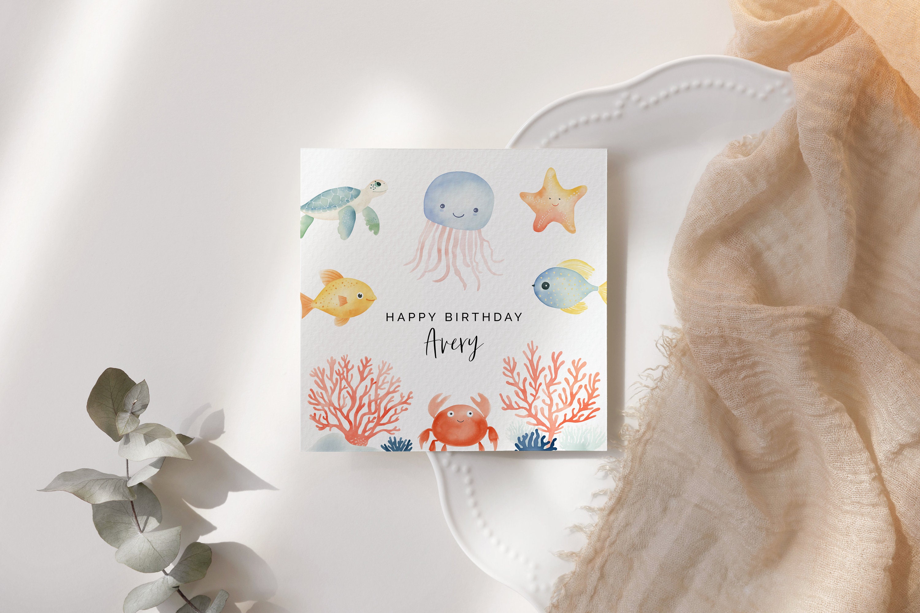 Under the Sea Card Template, DIY Printable Editable Birthday Ocean ...