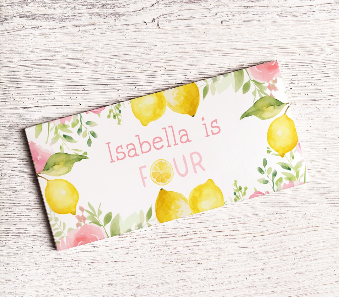 Chocolate Bar Wrapper, Editable Lemon Floral Printable DIY Label Spring ...