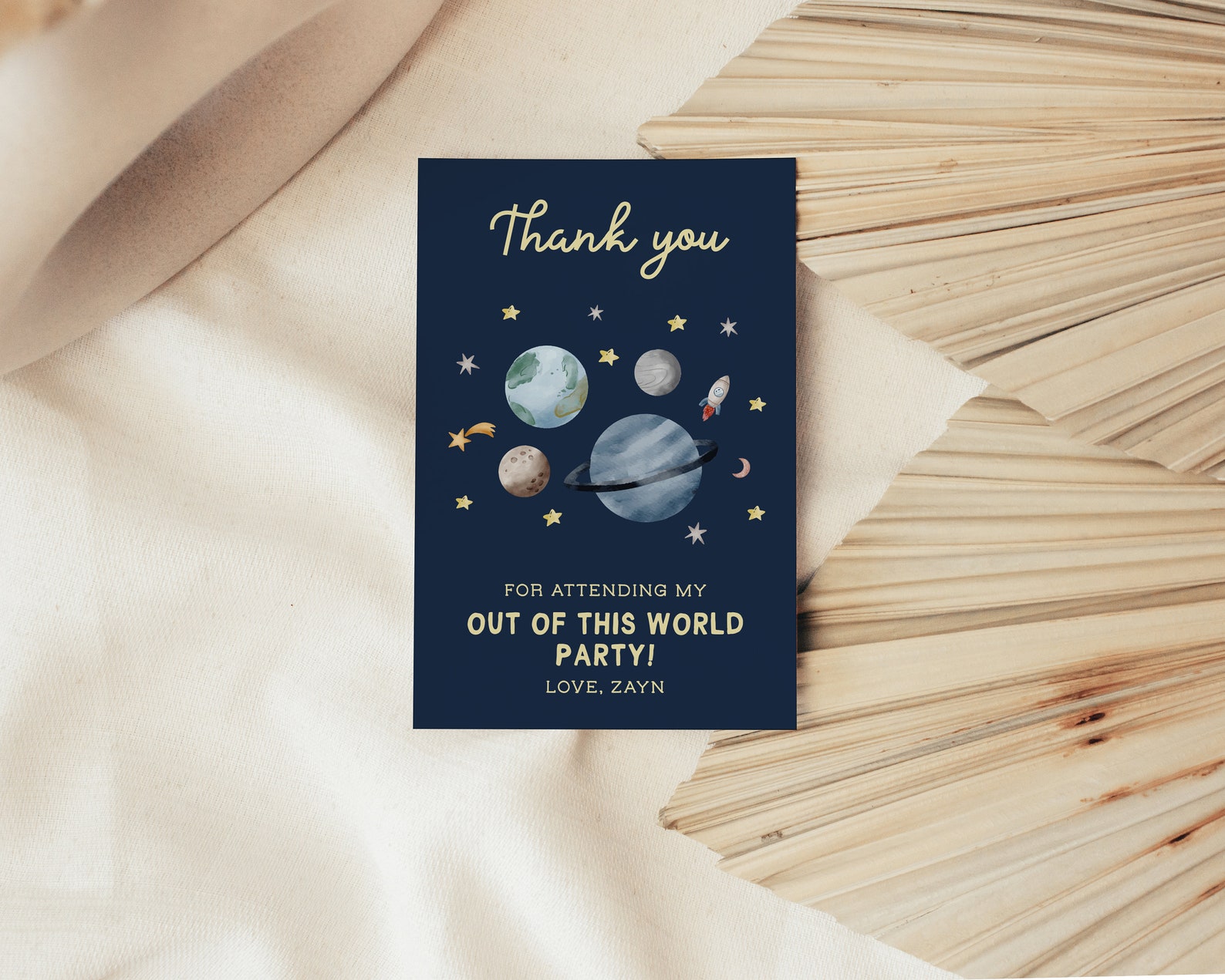 Space Birthday Thank You Card Astronaut Planets Outer Space Party ...