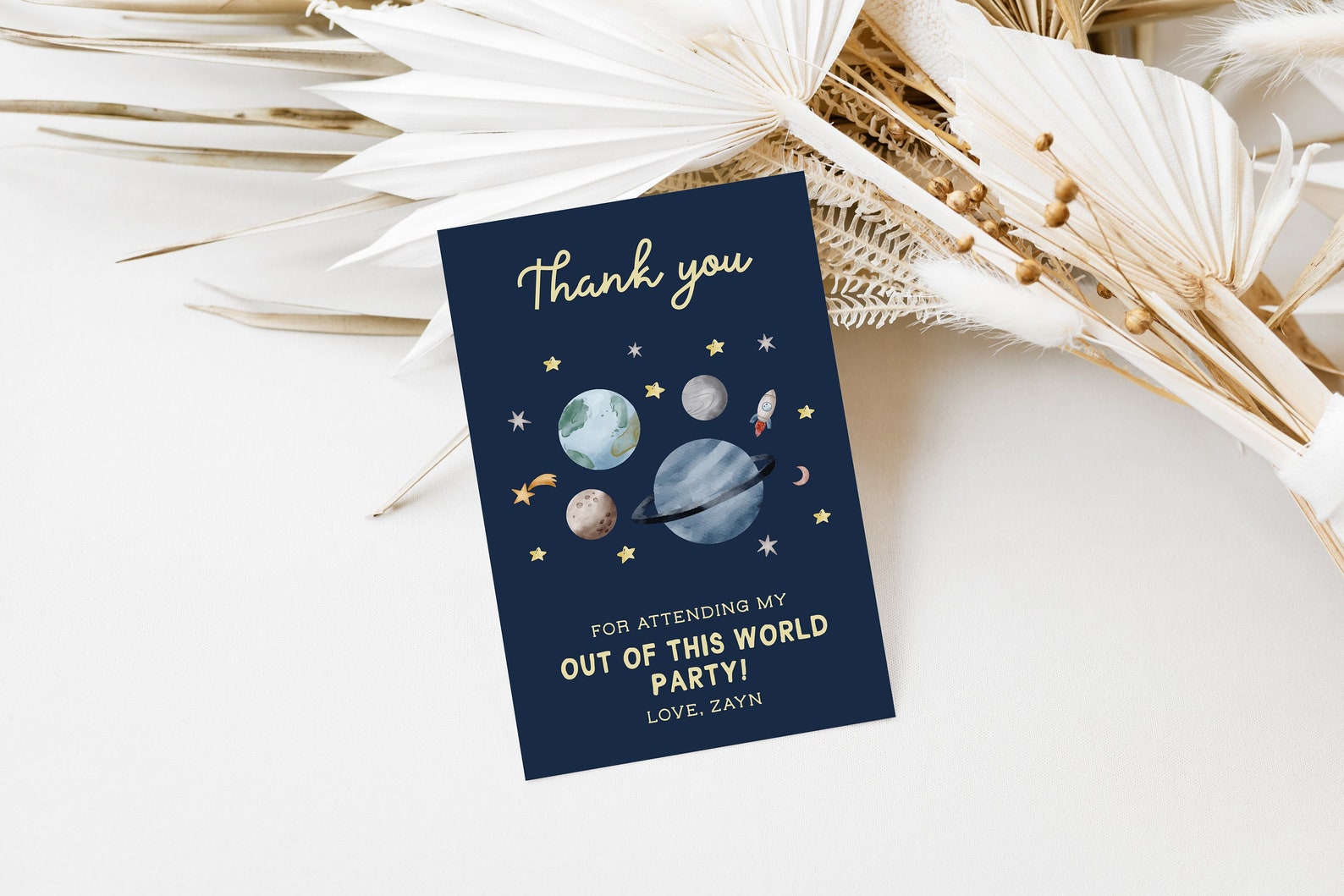 Space Birthday Thank You Card Astronaut Planets Outer Space Party ...