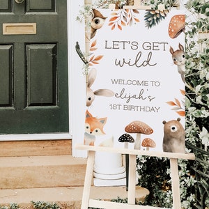 Let's Get Wild Birthday Welcome Sign, Woodland Animals Editable ...