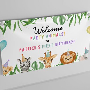 Editable Party Animals Birthday Backdrop Banner, Safari Animals Welcome ...