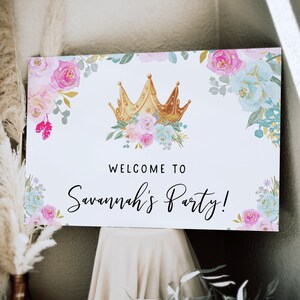 Princess Welcome Sign, Editable Princess Birthday Party Pink Floral ...
