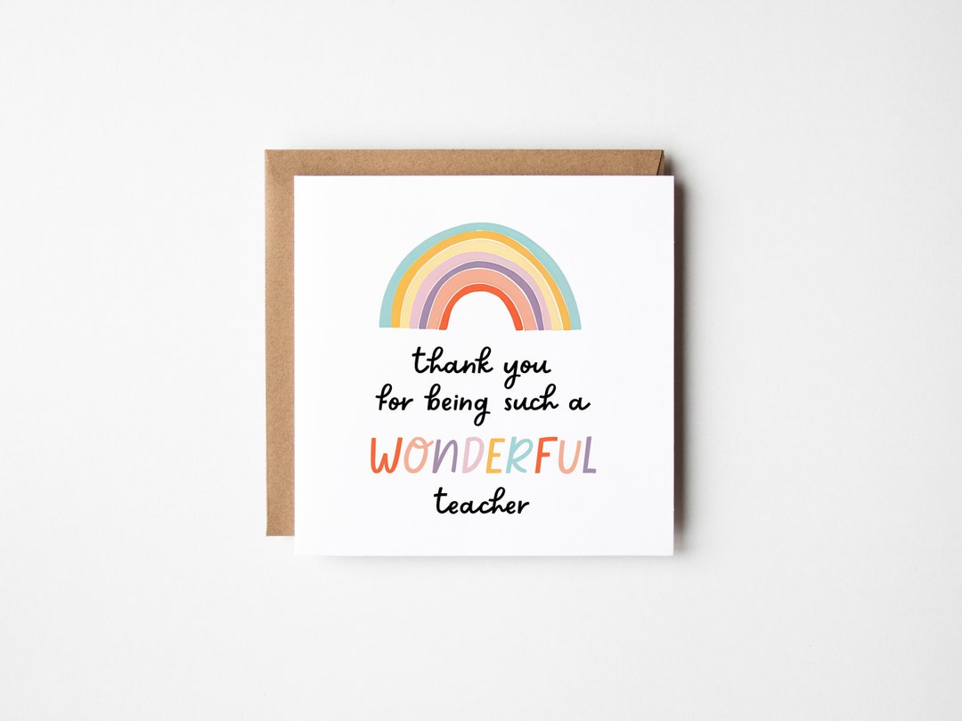 Colorful Teacher Thank You Card, Rainbow Personalised DIY End of Term ...