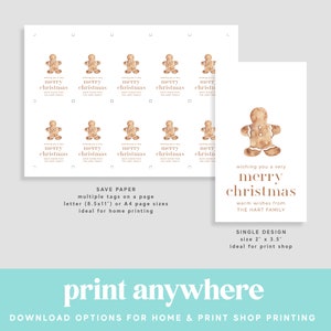 Gingerbread Man Christmas Gift Tag Template Printable Cute Holiday ...