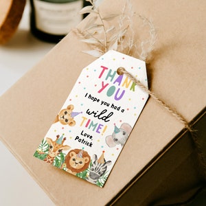 Editable Party Animals Favor Tags, Safari Zoo Wild One Animals Thank ...