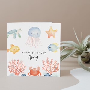 Under the Sea Card Template, DIY Printable Editable Birthday Ocean ...