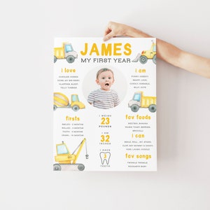 Construction Milestone Birthday Poster, Editable Template Dump Truck ...