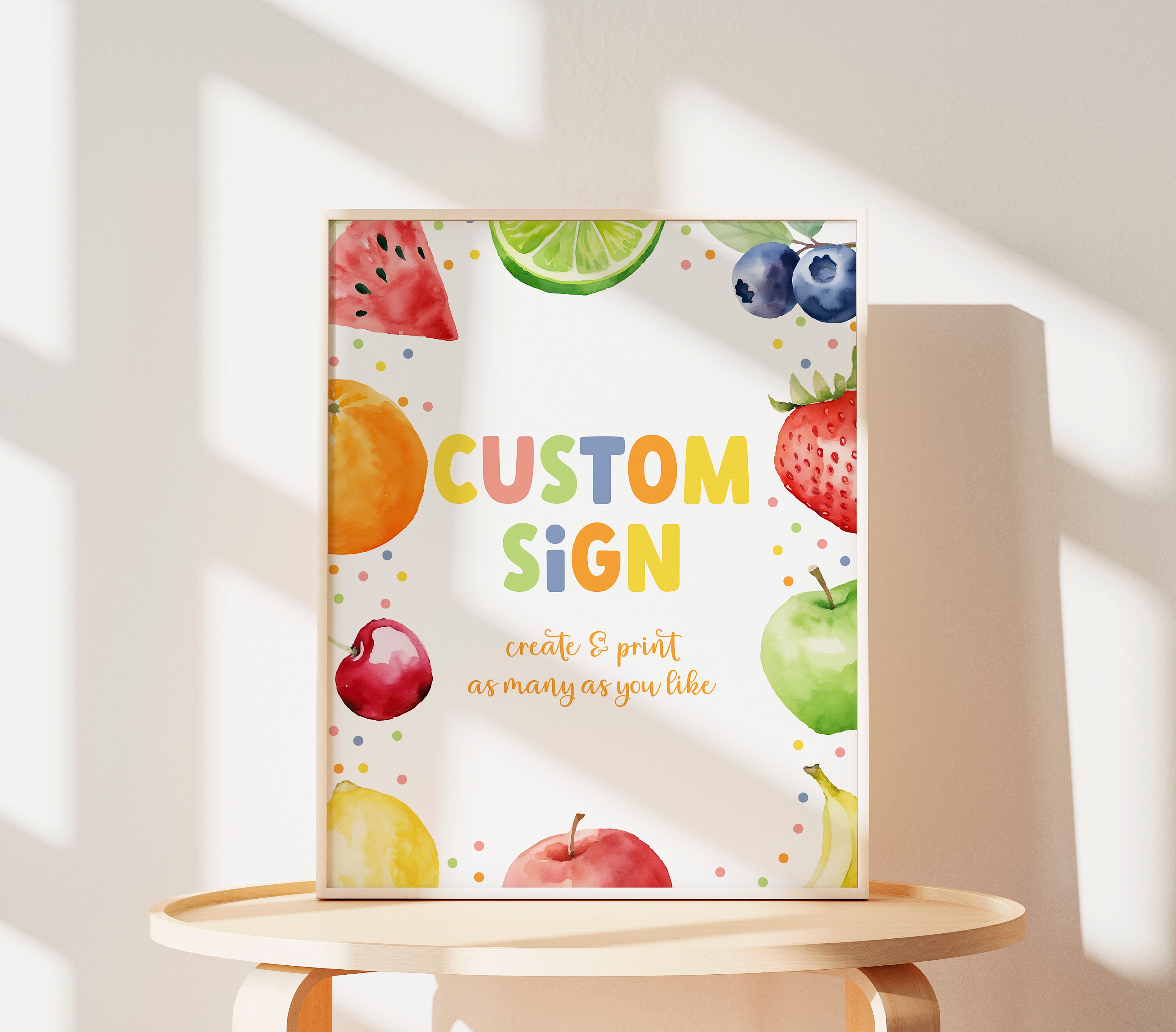 Fruit Party Table Sign, Custom Text Editable Template Tutti Fruity ...
