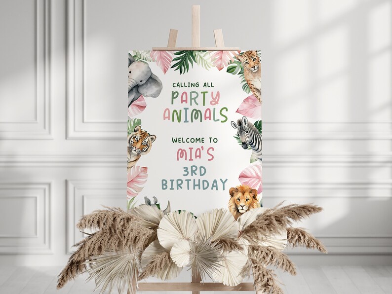 Safari Welcome Sign for Girls, Kids Jungle Animals Editable Template ...