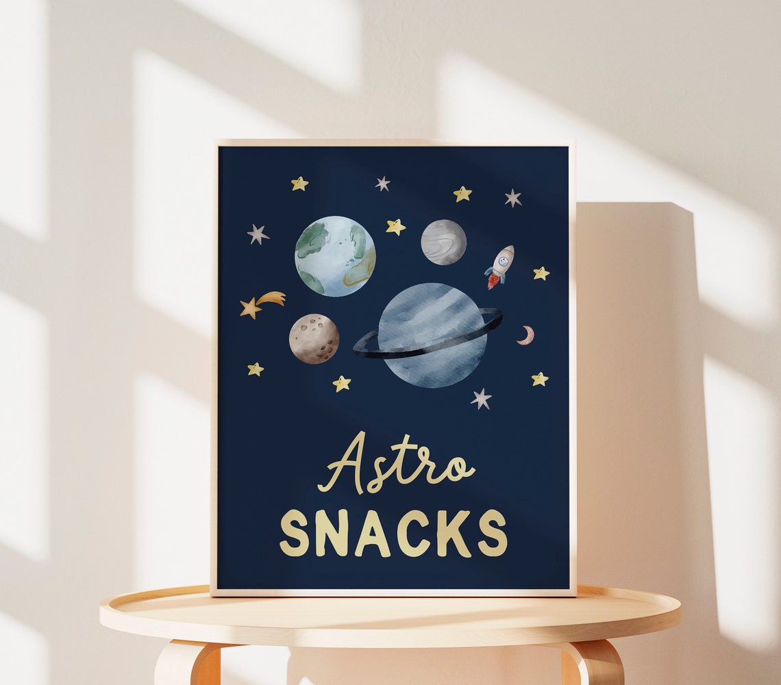 Astro Snacks Space Party Sign Outer Space Birthday Sign Astronaut ...