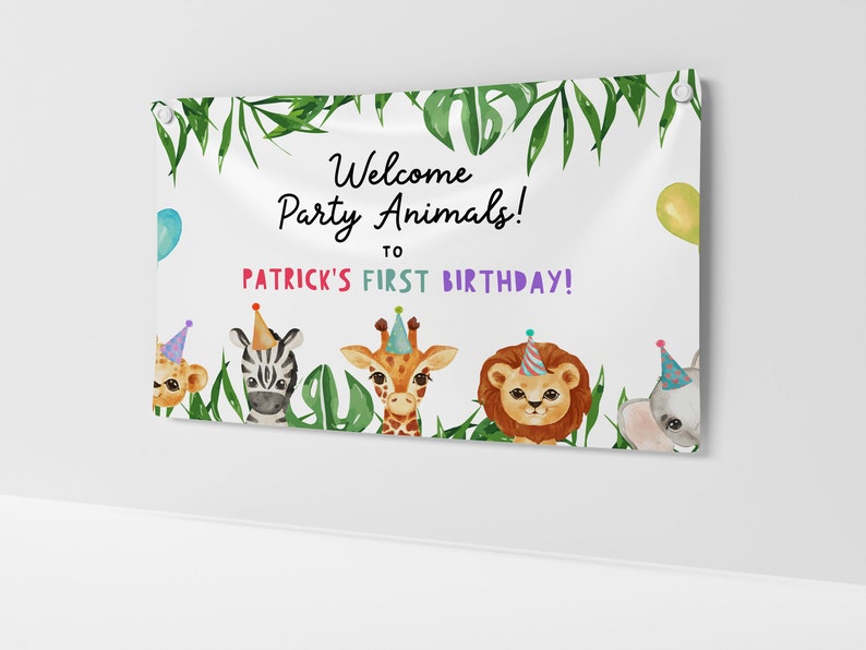 Editable Party Animals Birthday Backdrop Banner, Safari Animals Welcome ...