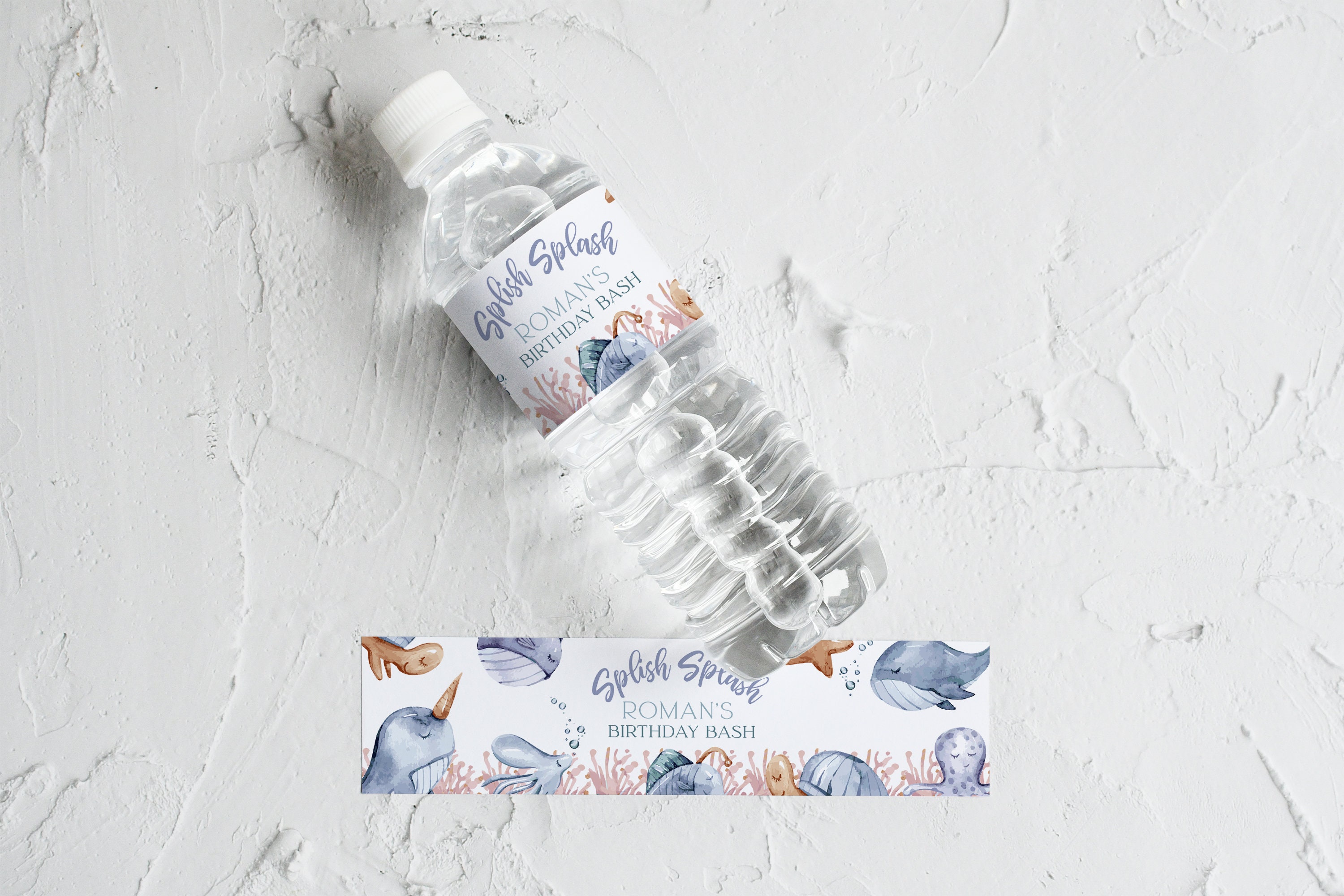 Ocean Water Bottle Labels, Birthday Under the Sea Animals Editable ...