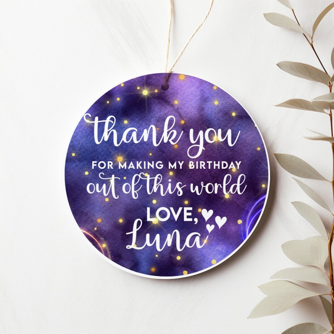 Cosmic Thank You Tags, Starry Neon Glow Galaxy Outer Space Editable ...