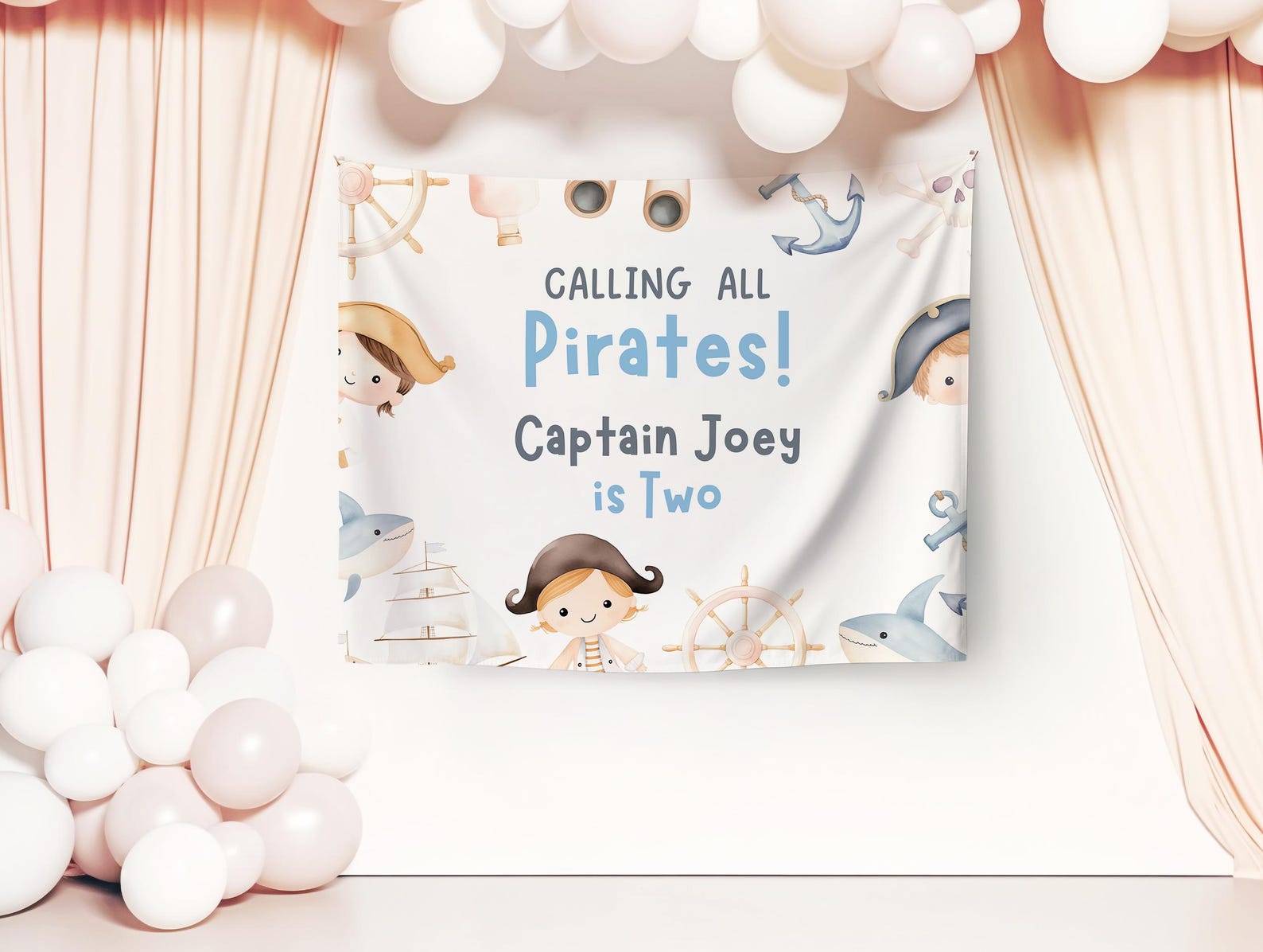 Pirate Backdrop Banner, Editable Template Printable Instant Download ...