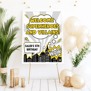 Boys Superhero Birthday Welcome Sign, Comic Book Editable Digital ...