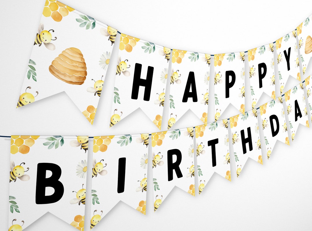 Bee Birthday Banner, Editable Template Printable Instant Download ...