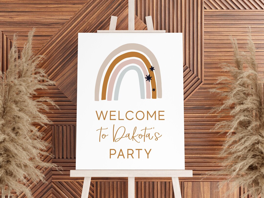 Boho Rainbow Birthday Welcome Sign, Editable Template Printable Instant ...