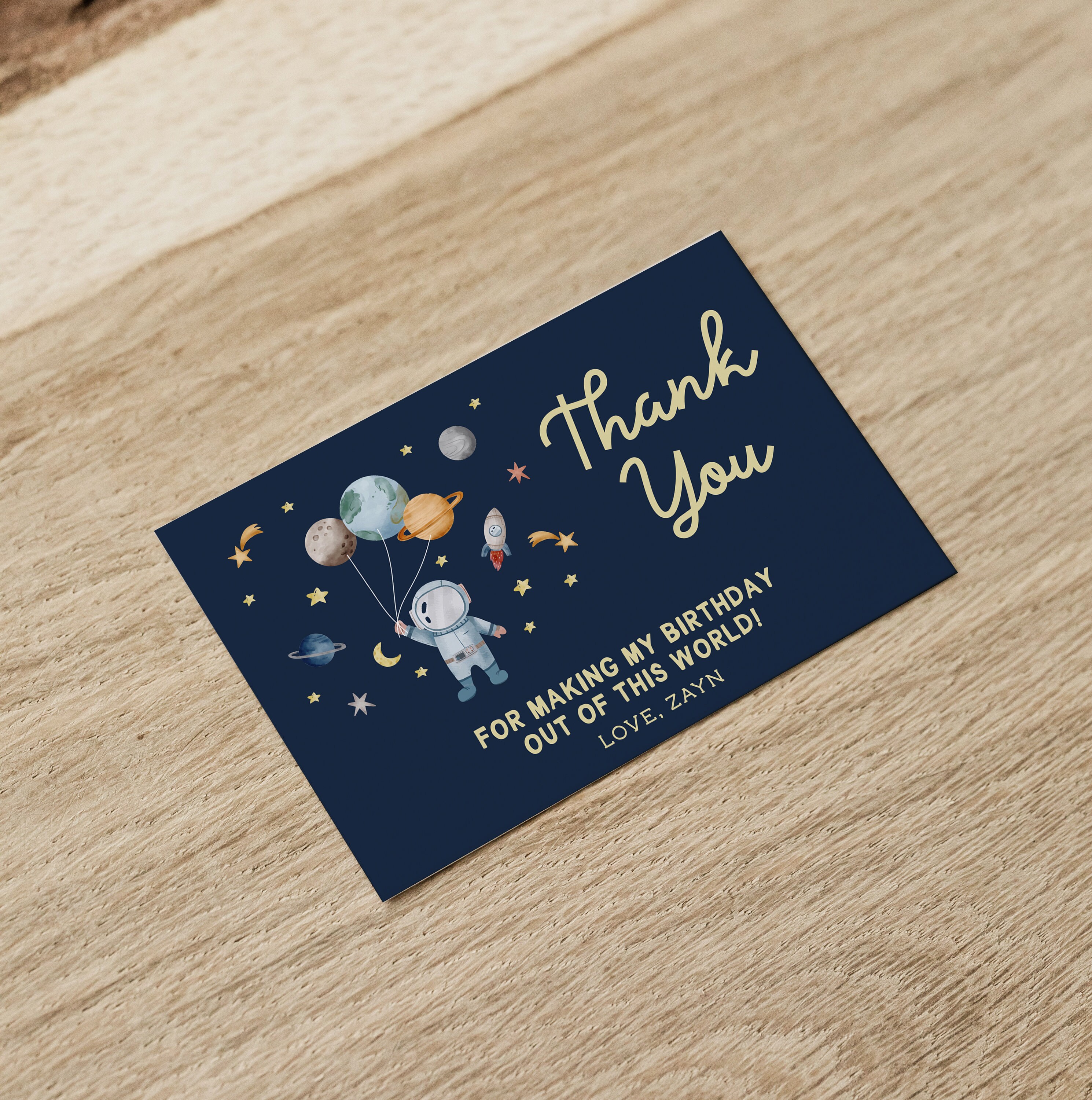 Editable Space Birthday Thank You Card Astronaut Galaxy Blue Planets ...