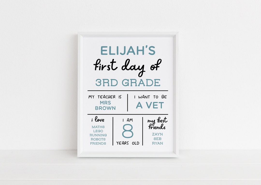 First Day of School Sign, Modern Blue Editable Template for Boys ...