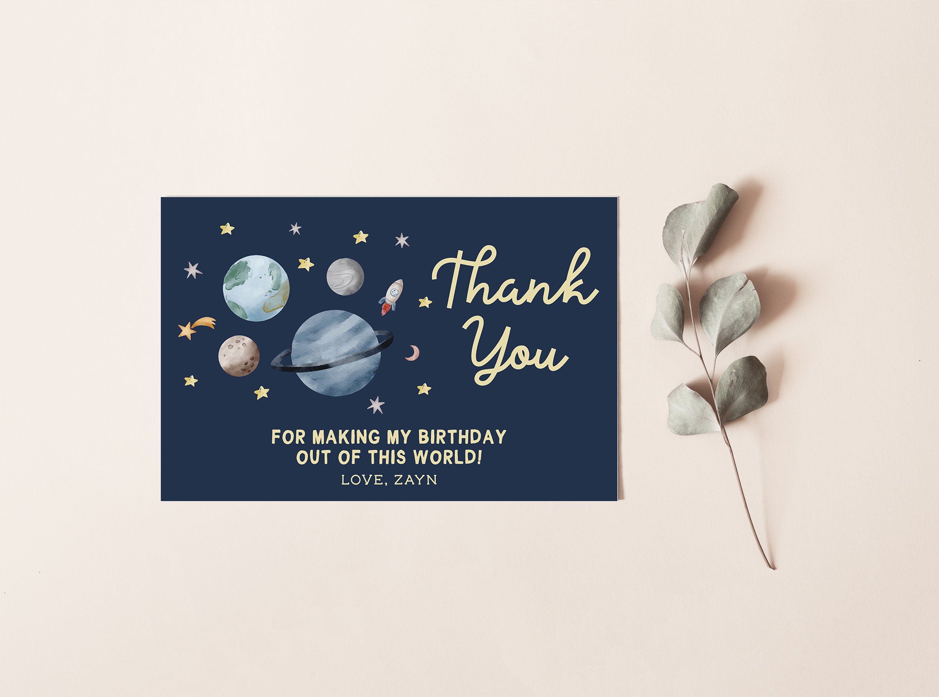 Editable Space Birthday Thank You Card Astronaut Galaxy Blue Planets ...