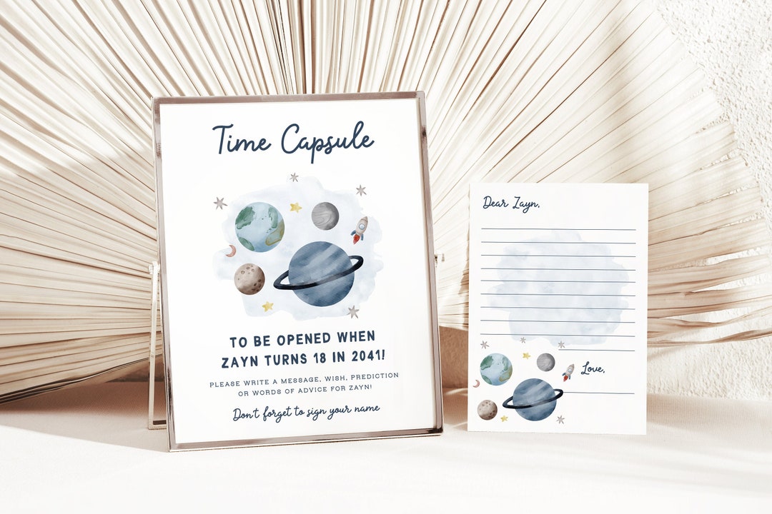 Editable Outer Space Time Capsule 1st Birthday Party Astronaut Planets ...