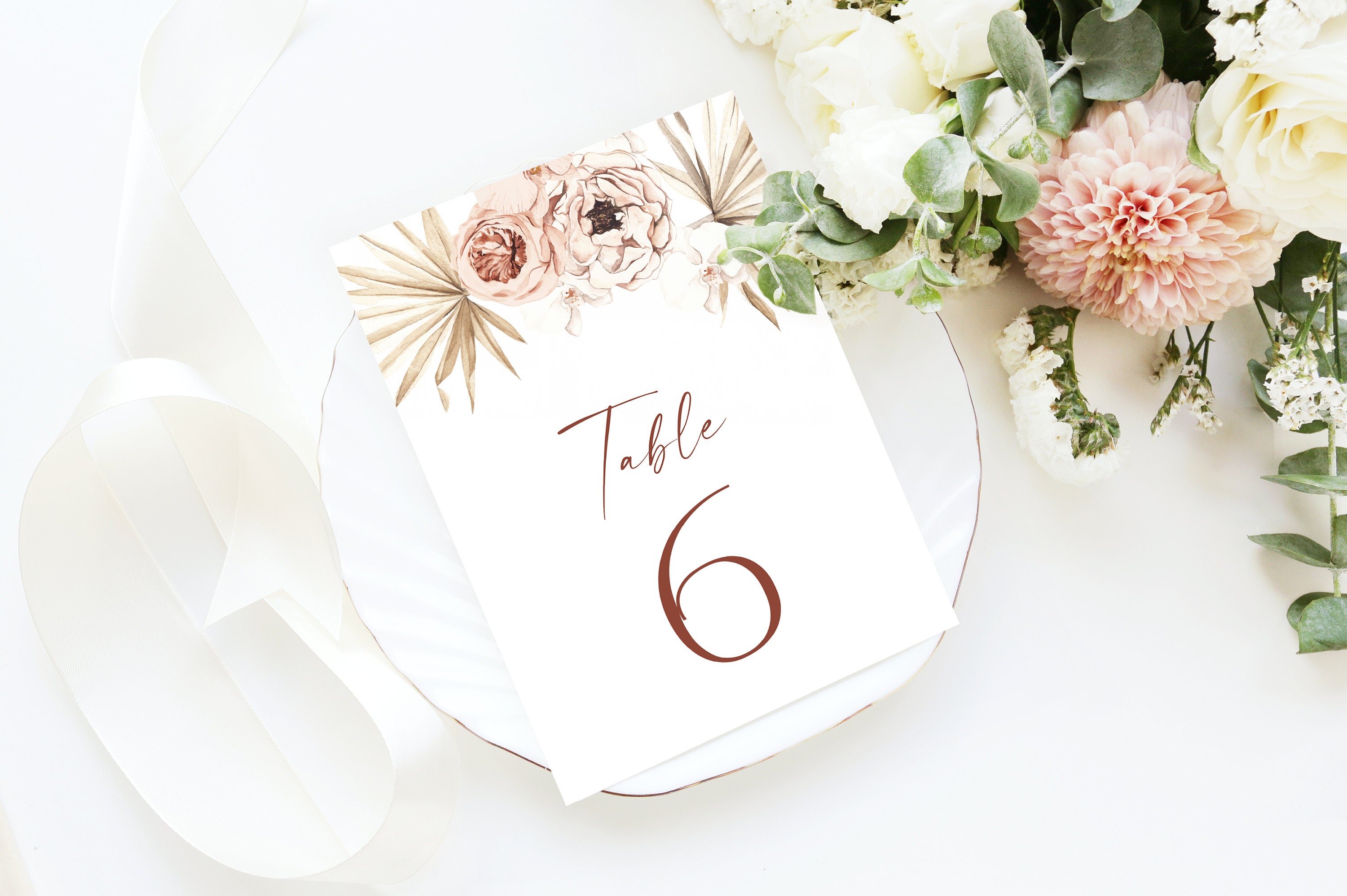 Modern Wedding Table Number Template, Floral Boho Table Numbers ...