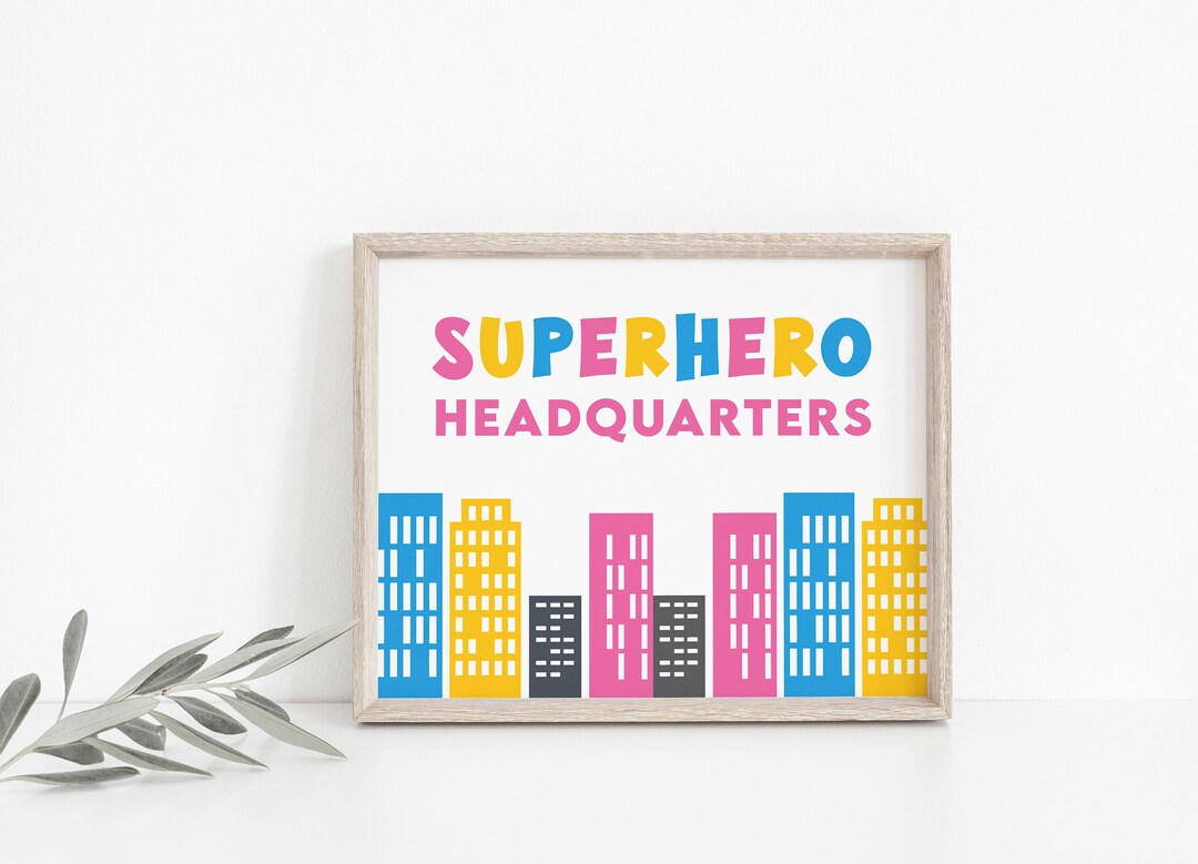 Editable Superhero Birthday Party Sign, Pink Superhero Headquarters ...