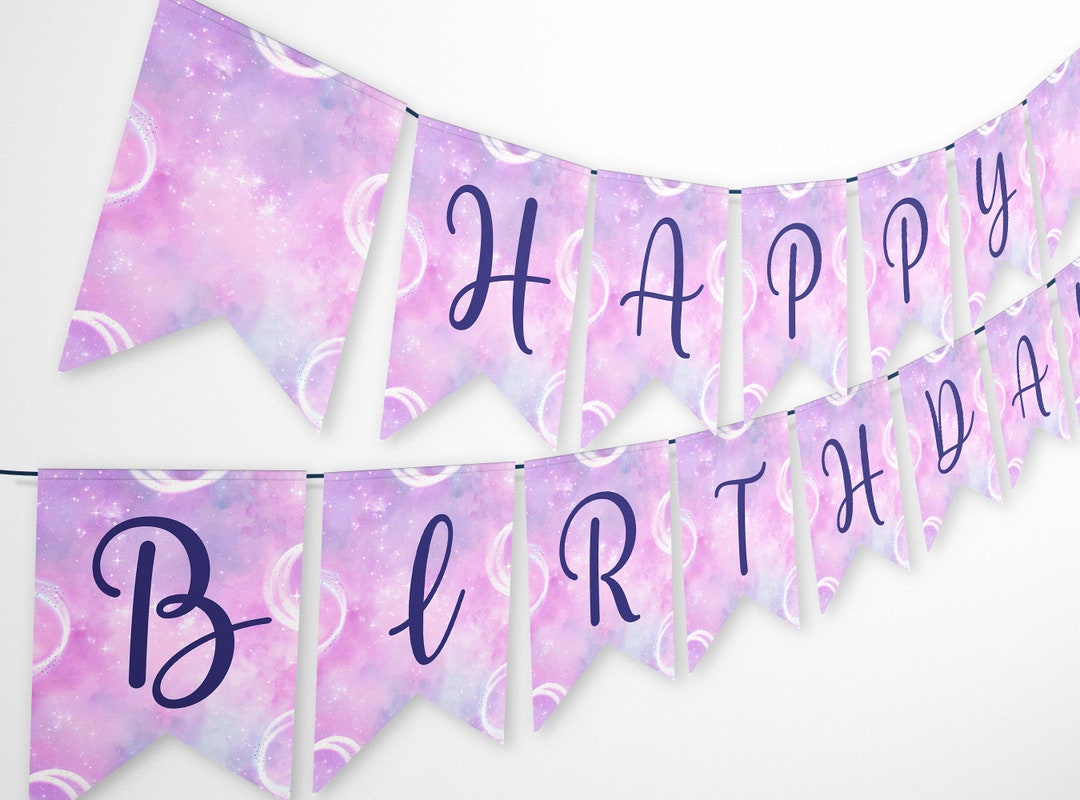 Galaxy Happy Birthday Banner, Editable Printable Instant Download Neon ...