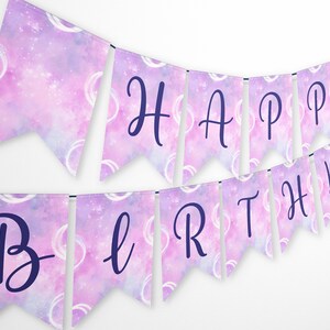 Galaxy Happy Birthday Banner, Editable Printable Instant Download Neon ...