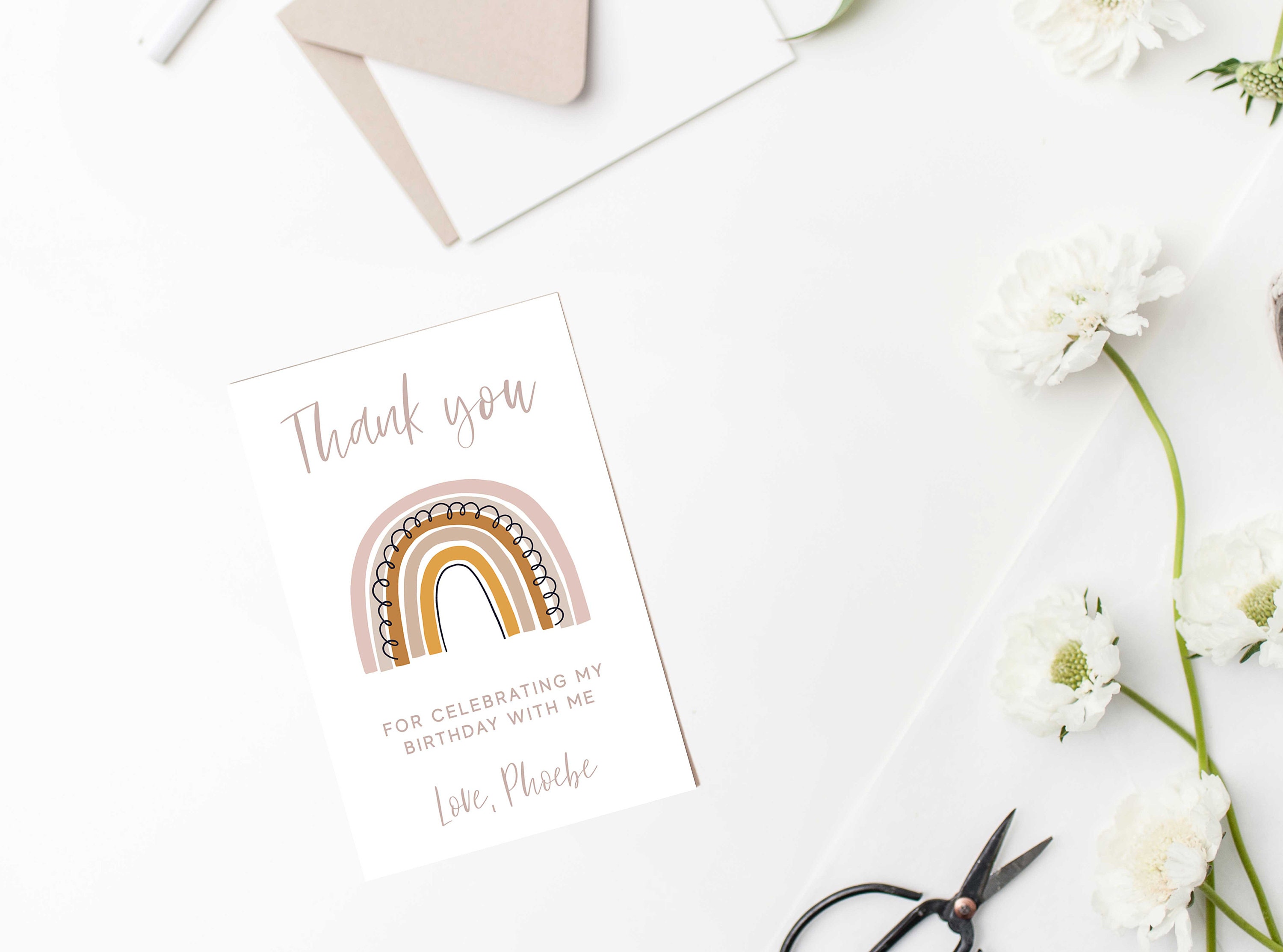 Rainbow Birthday Thank You Card, Boho Editable Printable Instant ...