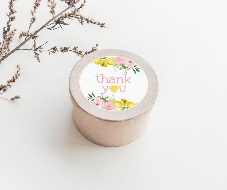 Thank You Tag, Editable Round Circle Lemon Floral Gift Favor Labels ...
