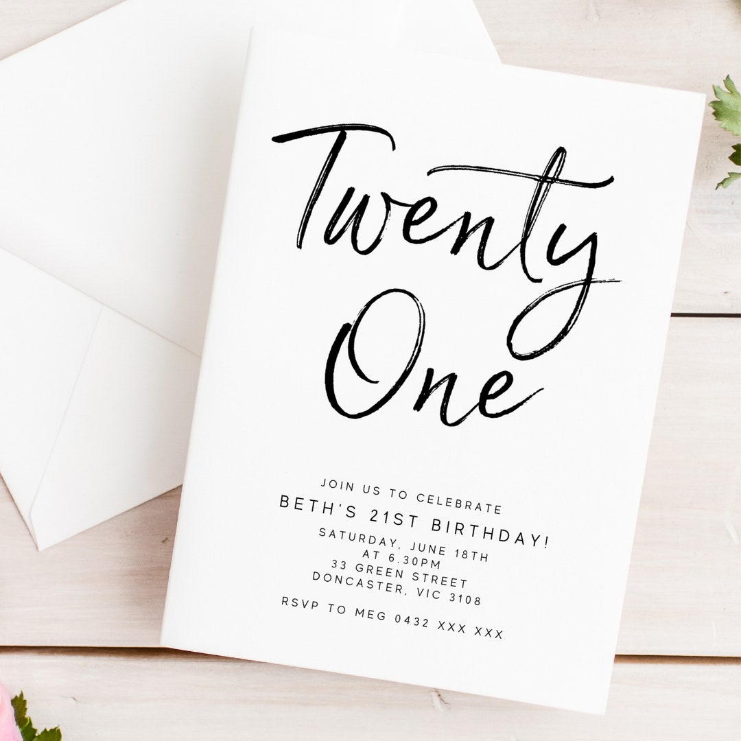 Editable Minimalist 21st Birthday Party Invitation Download Printable ...