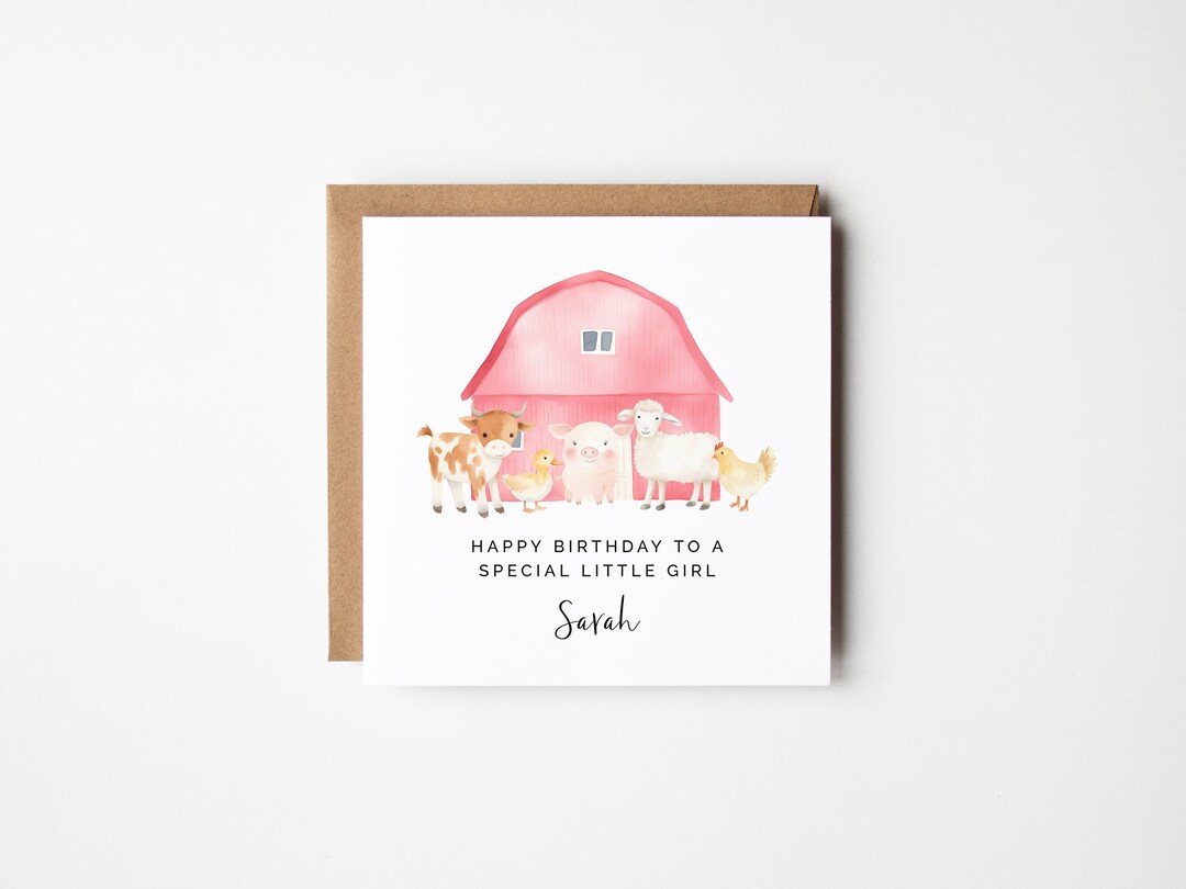 Editable Birthday Card Template, DIY Printable Farm Animal Pink Barn ...